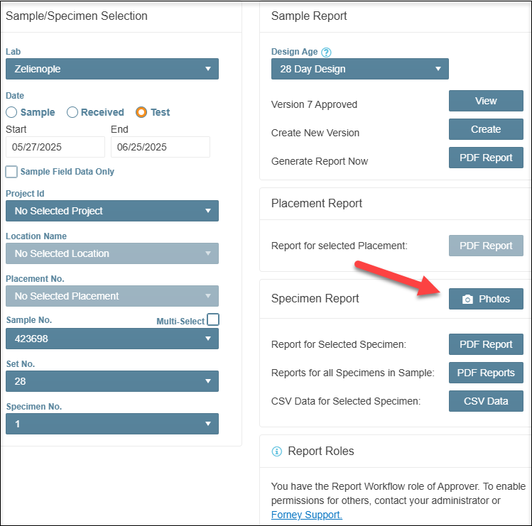 Adding Photos to Specimen Reports